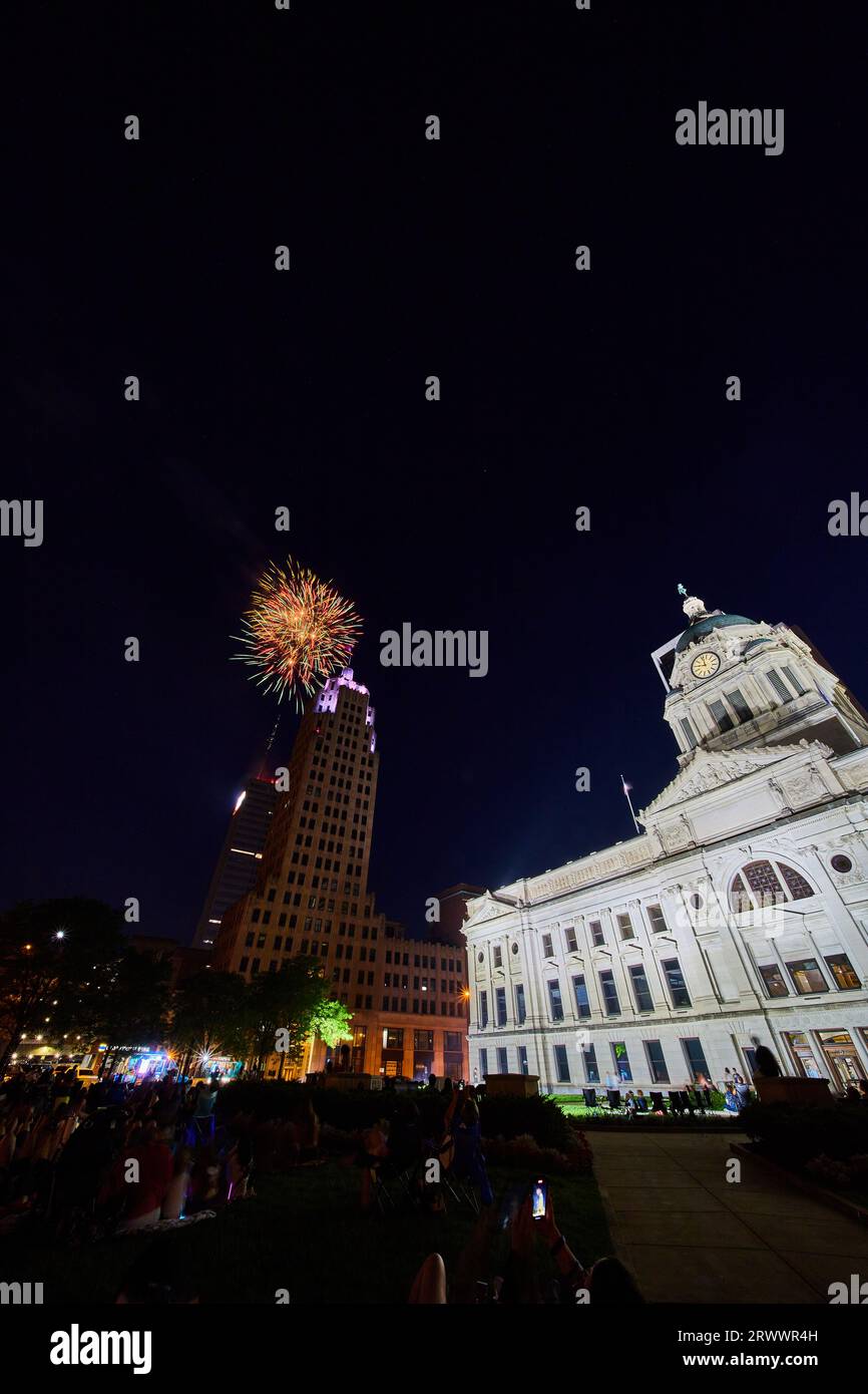 Fireworks from Allen County Courthouse lawn with Lincoln Tower and ...