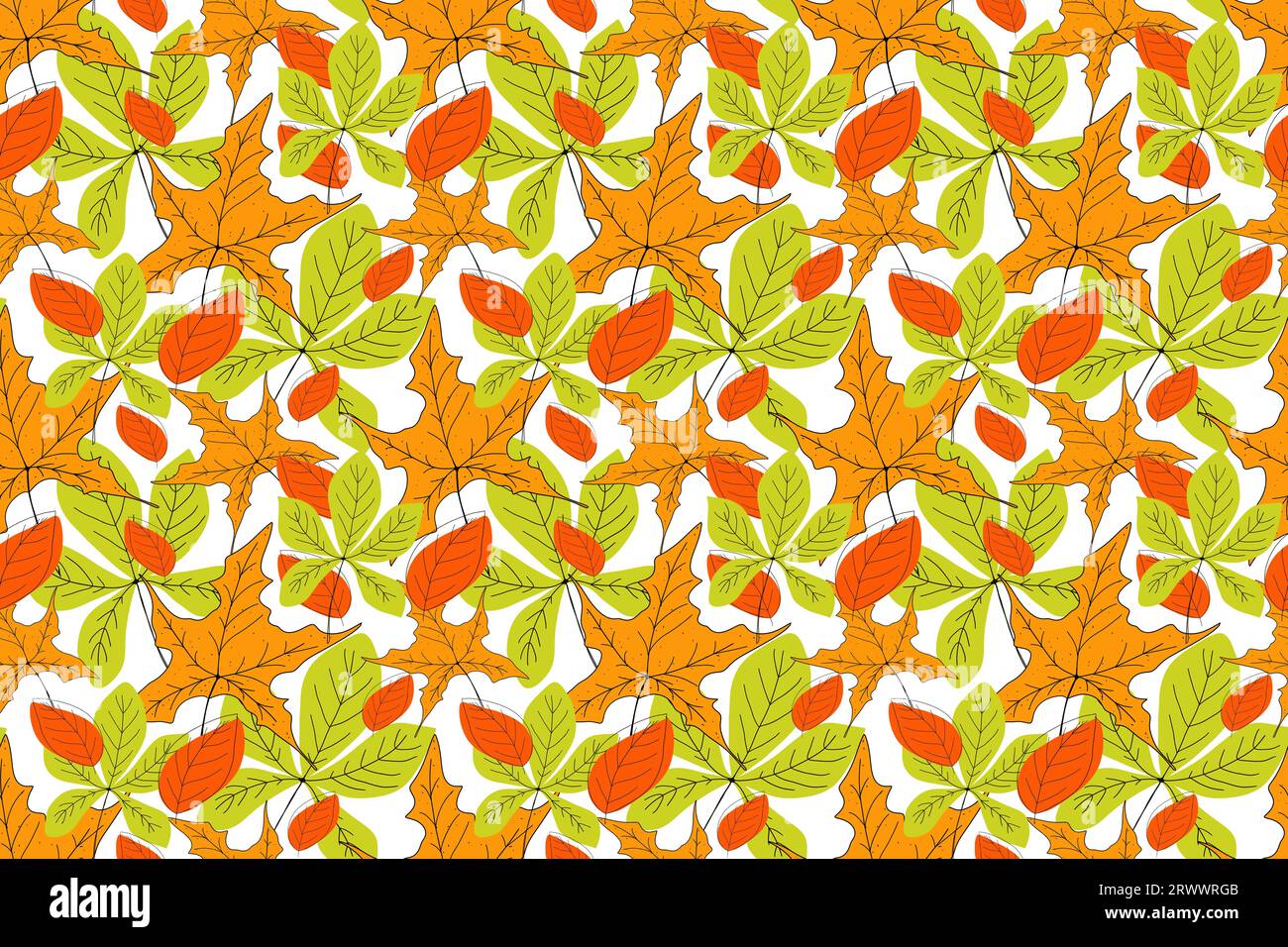 Seamless pattern with colorful autumn leaves. Hand drawn illustration Stock Photo - Alamy