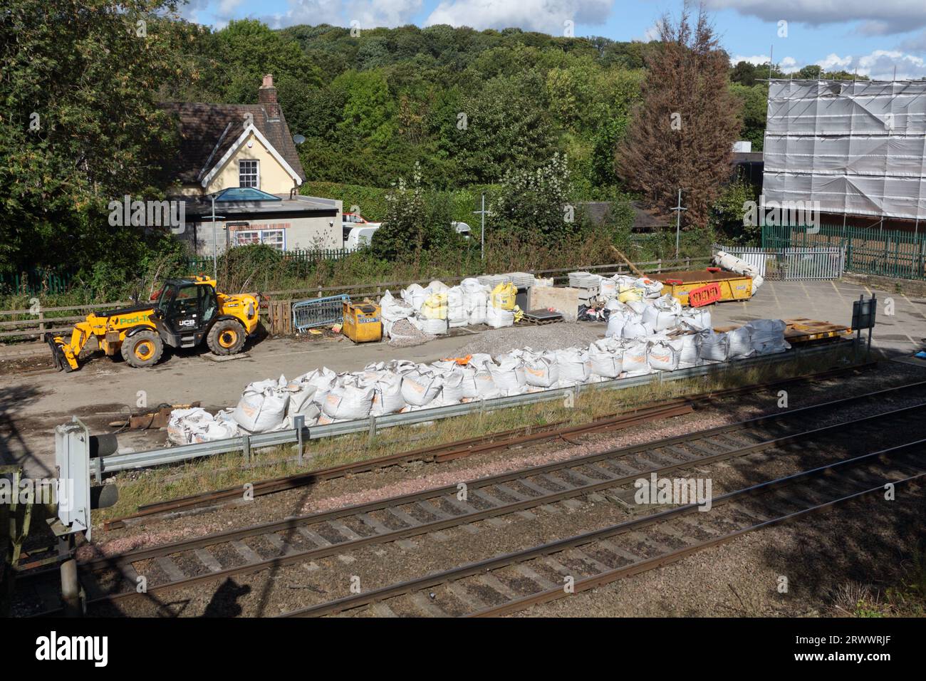 Network rail, ballast stored trackside at Millhouses Sheffield England ...