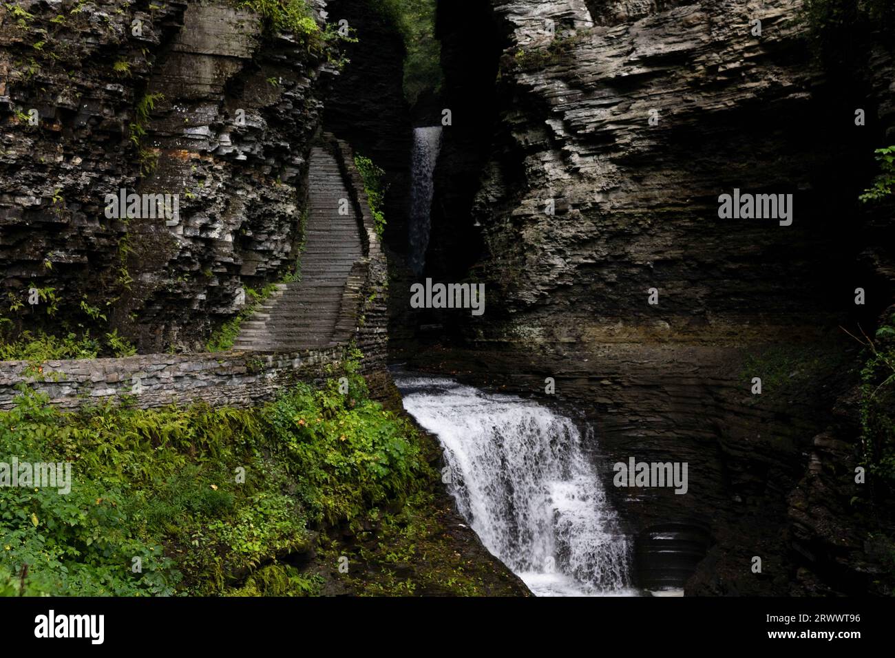 Waterfall and trail at Watkins Glen State Park in New York Stock Photo ...