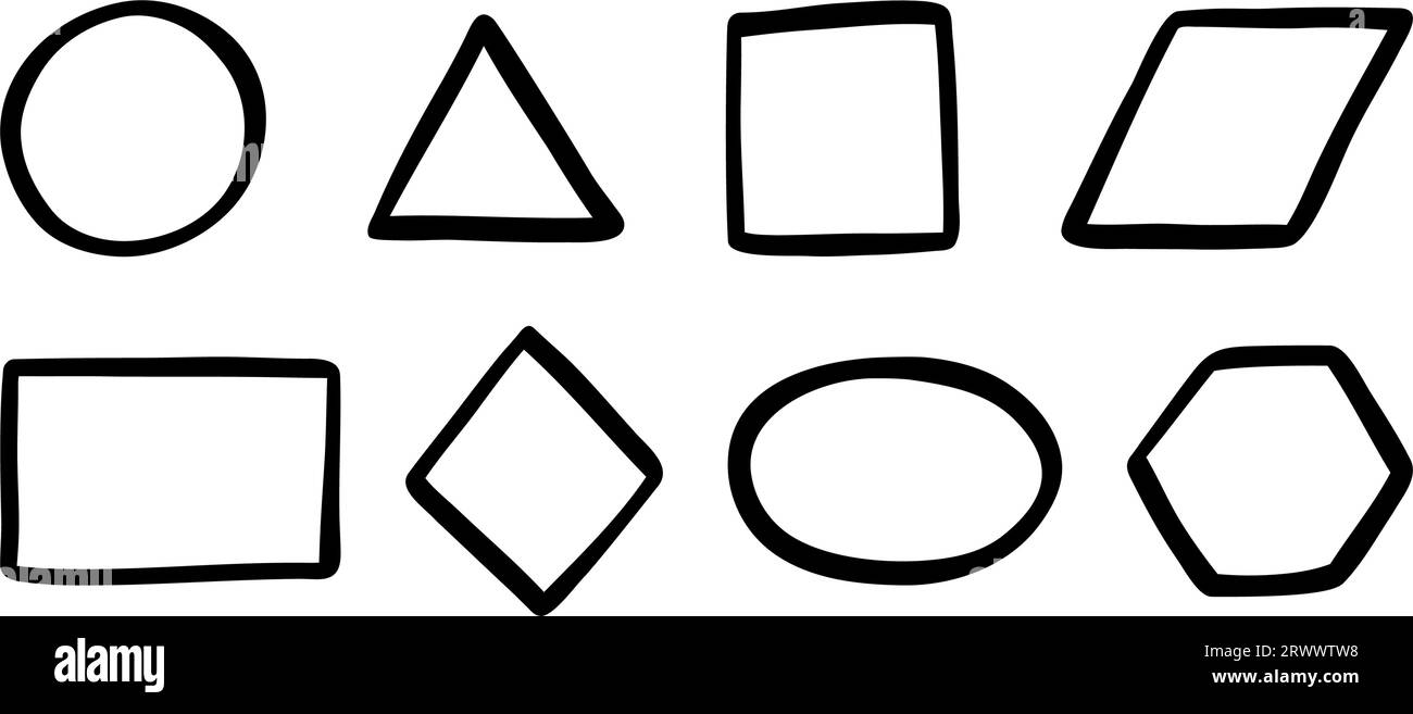 Doodle basic geometric shapes set. Hand drawn math figure icons ...