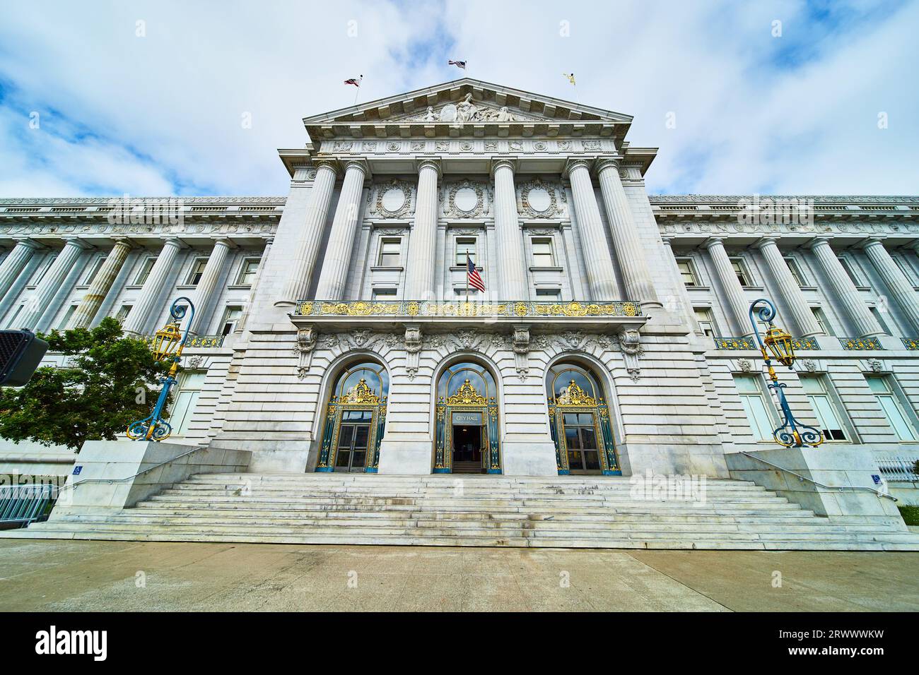 San Francisco gilded city hall entrance with fancy light posts and ...