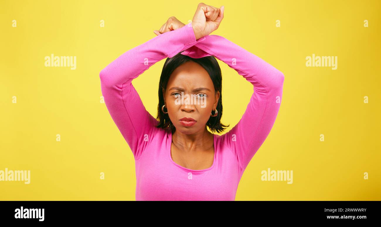 Woman raises arms above head hi-res stock photography and images - Alamy