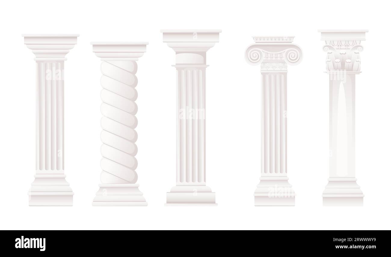 Set of white ancient style column classic architecture design vector ...