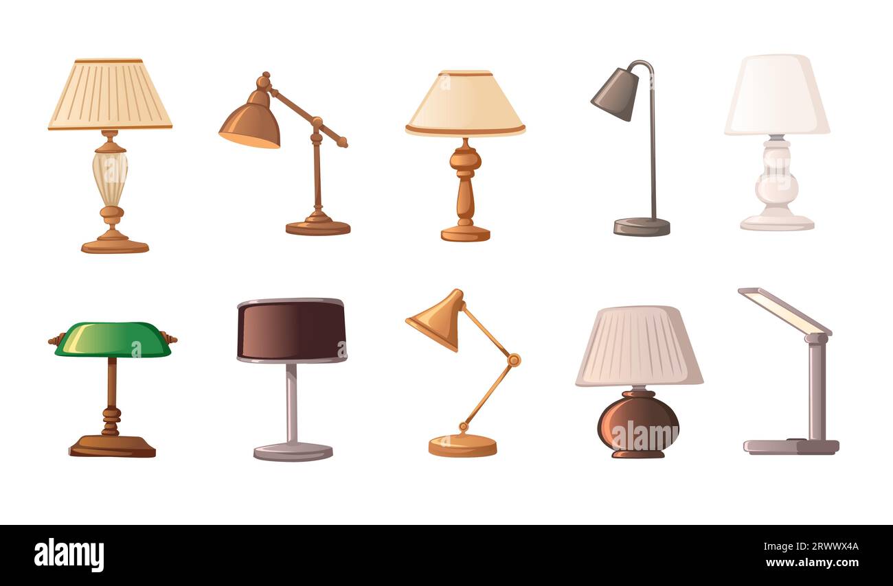 Set of classic style retro and modern desk lamps with flexible arms and ...