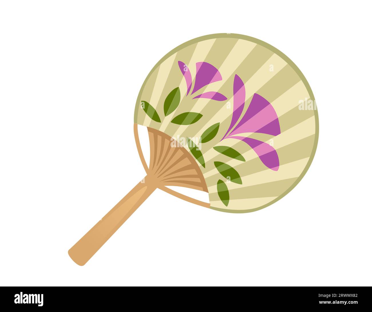 Classic asian style wooden hand fan with colorful drawing pattern ...