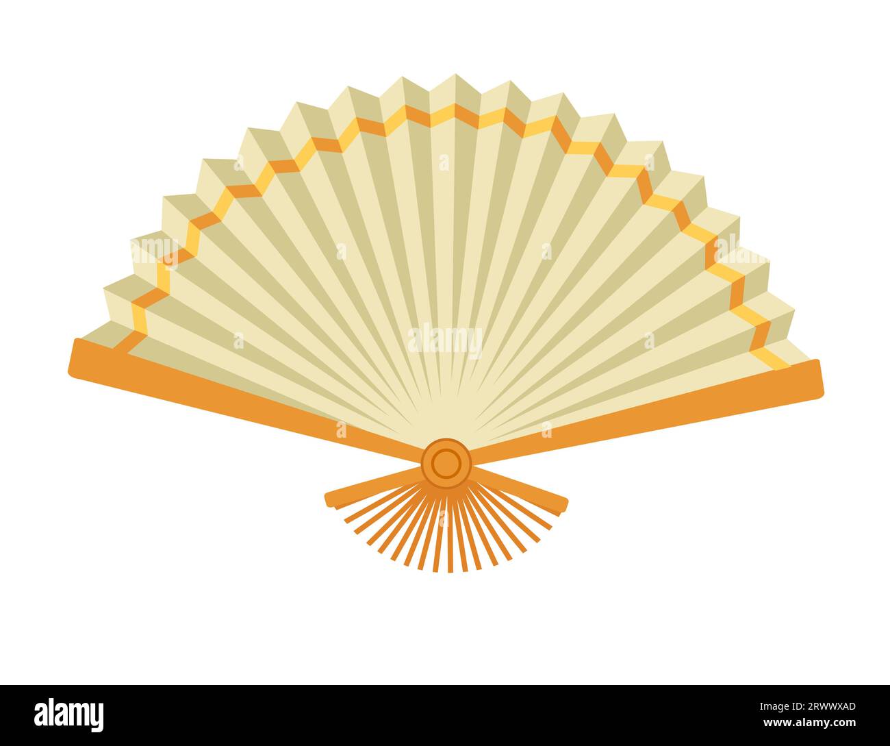 Classic asian style wooden hand fan with colorful drawing pattern ...