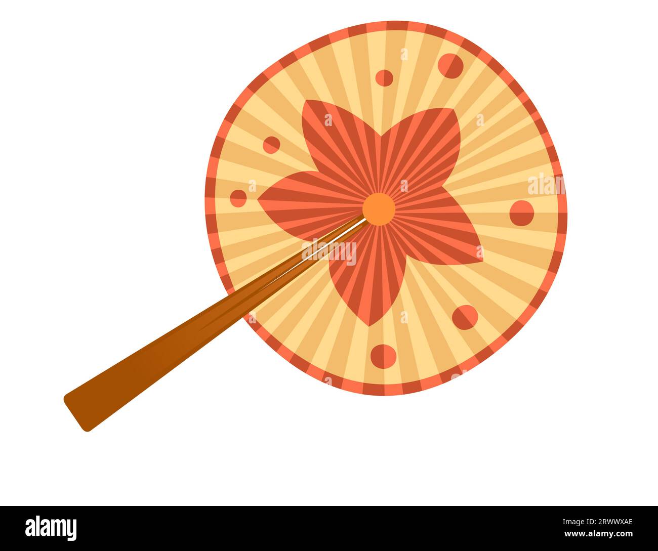 Classic asian style wooden hand fan with colorful drawing pattern ...