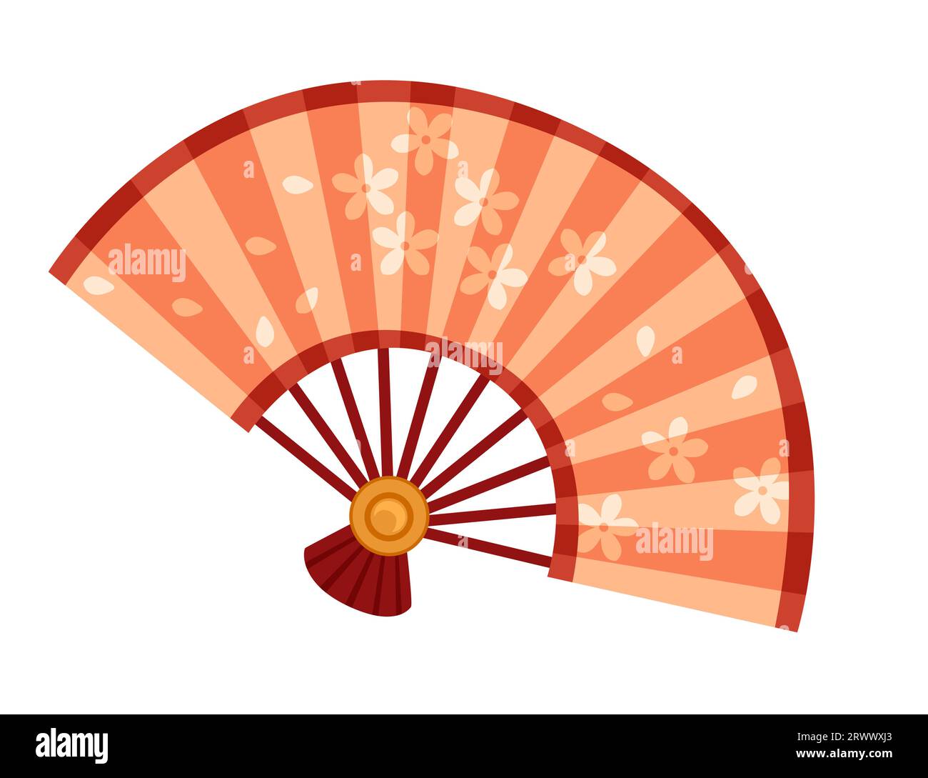 Classic asian style wooden hand fan with colorful drawing pattern ...