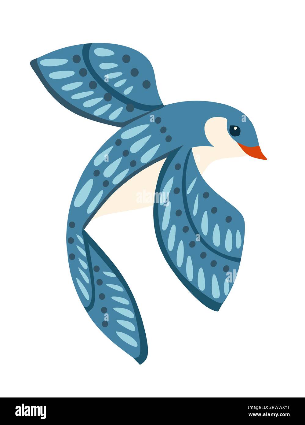 Stylized small cartoon bird with blue pattern cute animal design vector ...