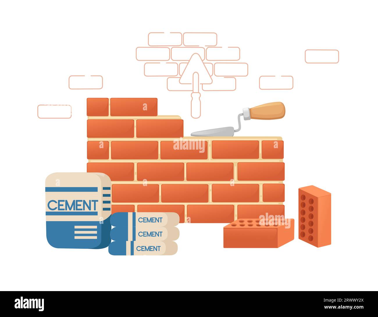 Brickworks with high quality red bricks and cement bags vector ...