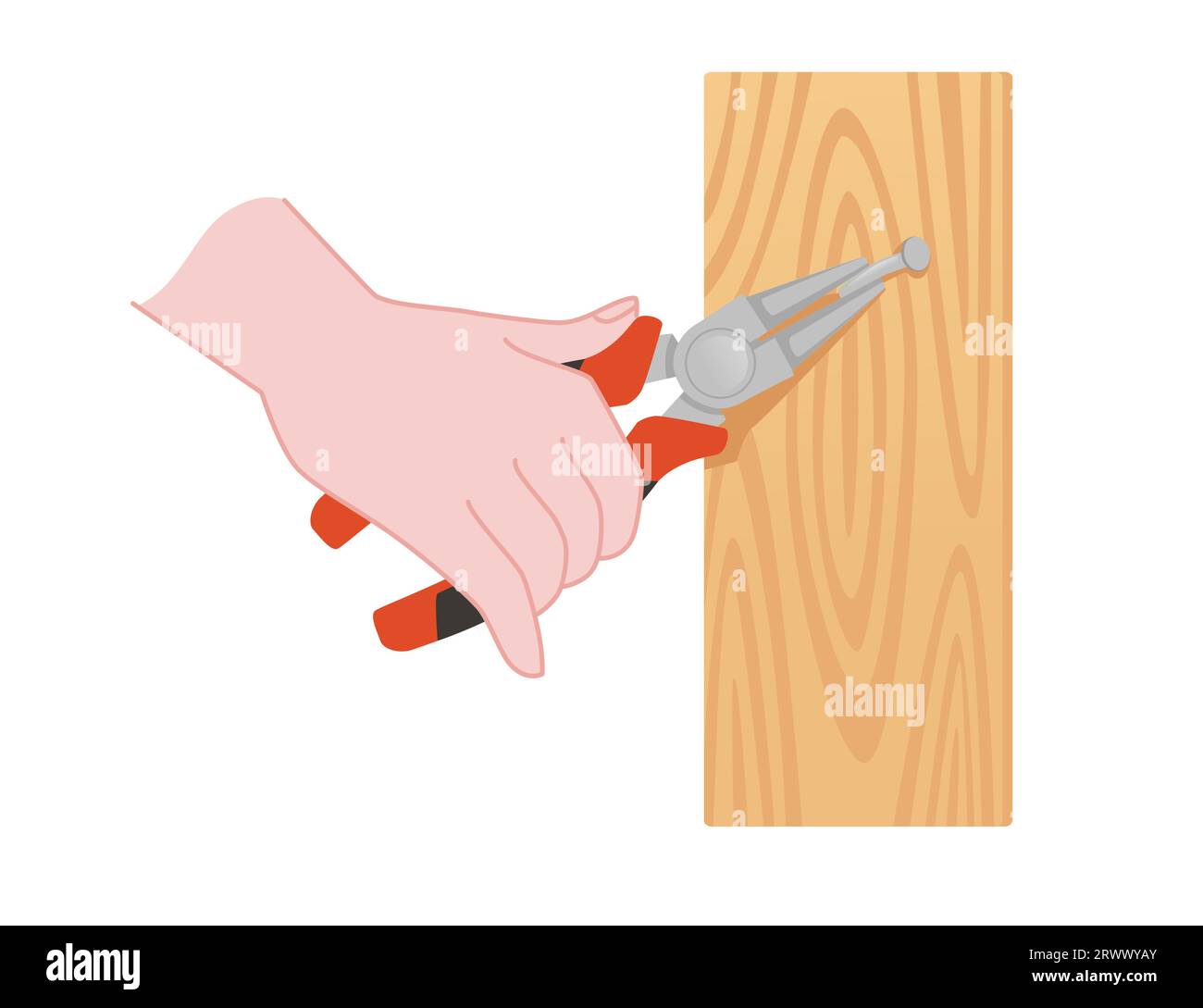 Usage of pliers to extract nail from wooden board vector illustration ...