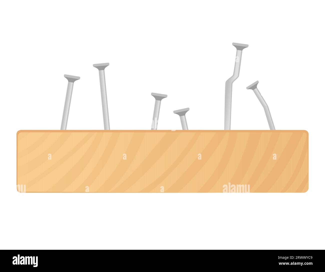Steel nails in wooden plank vector illustration isolated on white ...