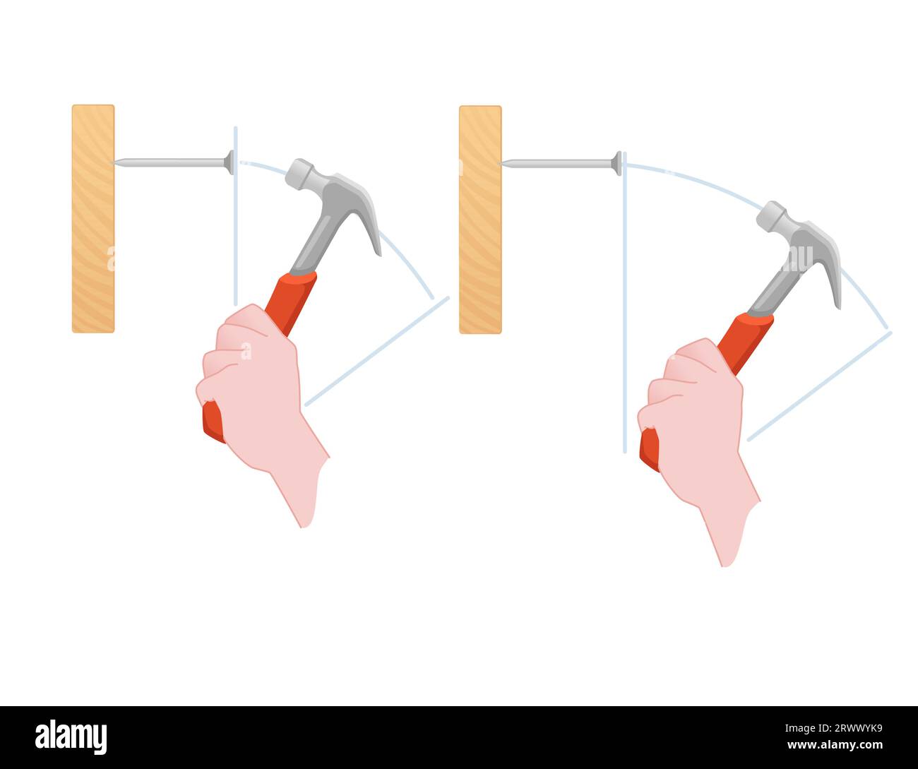 Guide how to Using steel hammer to hammer a nail in wooden plank vector ...