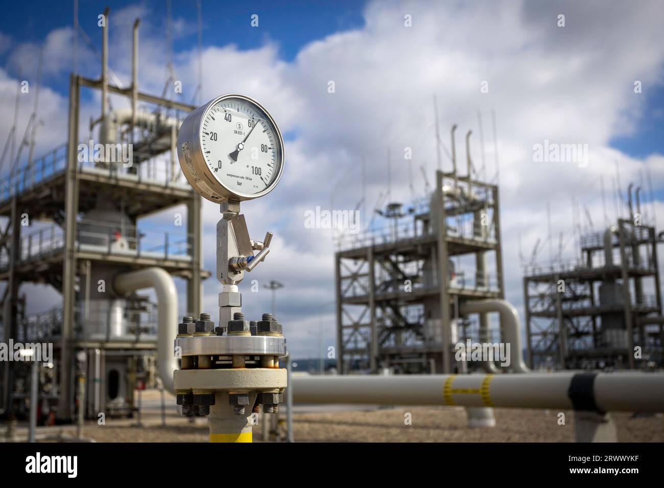 Manometer on natural gas pipeline compressor station with other gas ...