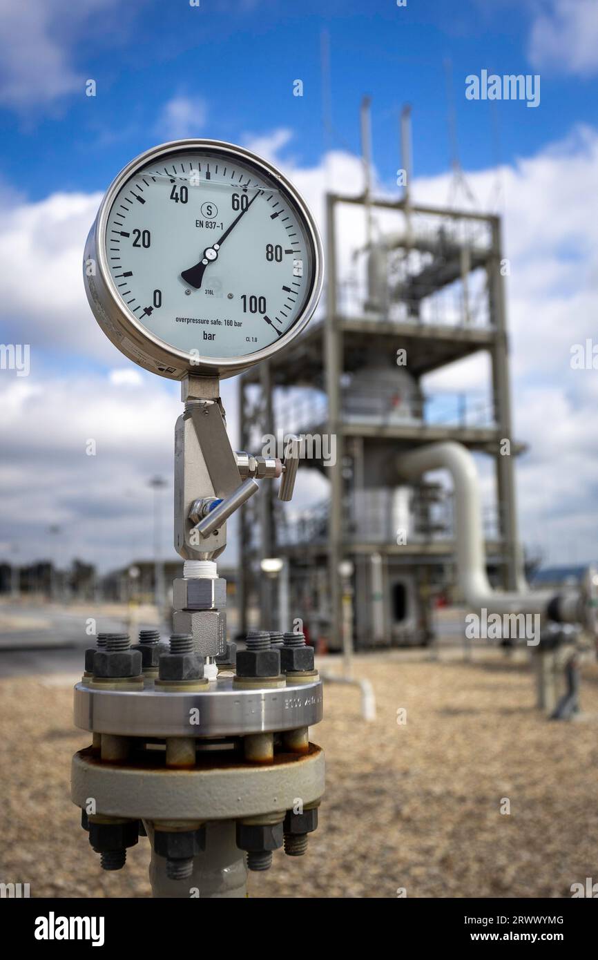 Manometer on natural gas pipeline compressor station with other gas ...