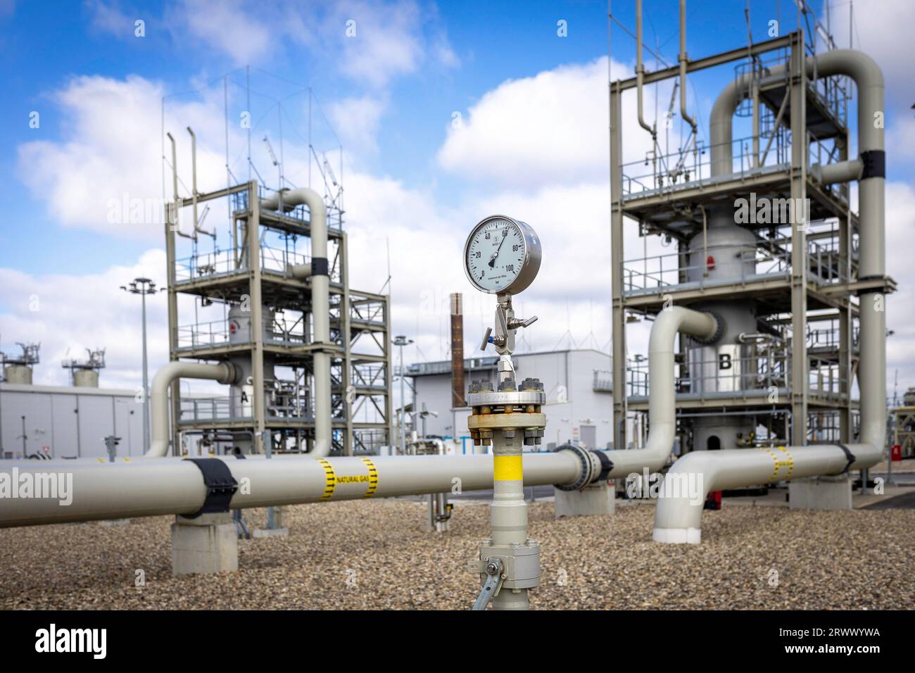Manometer on natural gas pipeline compressor station with other gas ...