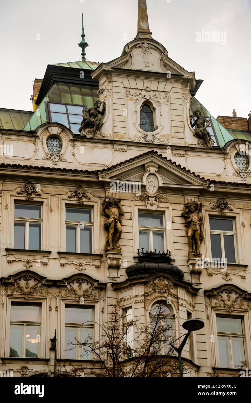 Baroque architecture on Wenceslas Square in New Town of Prague, Czech ...