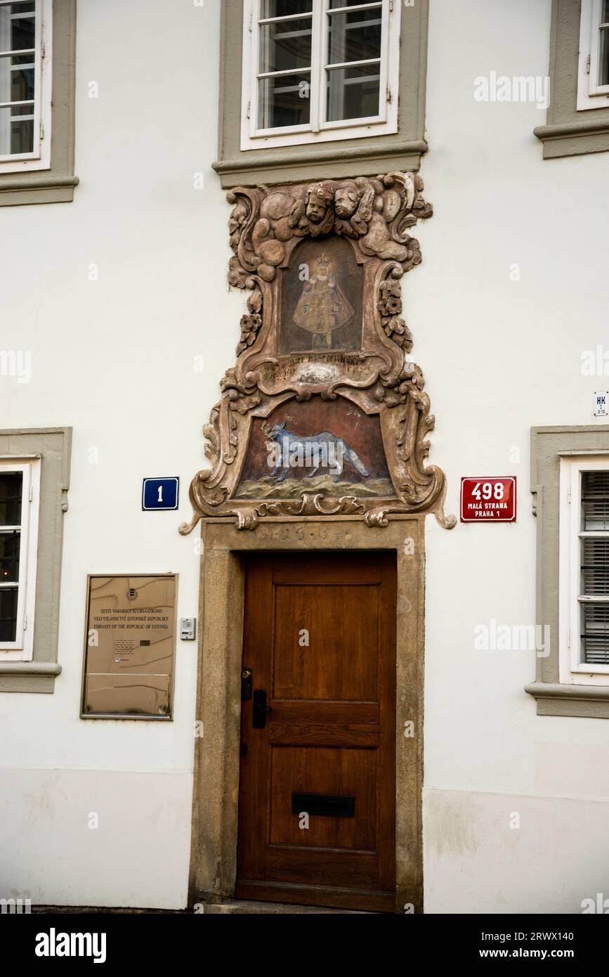 Rococo stucco frame cartouche at the Blue Fox House in Kampa Island ...