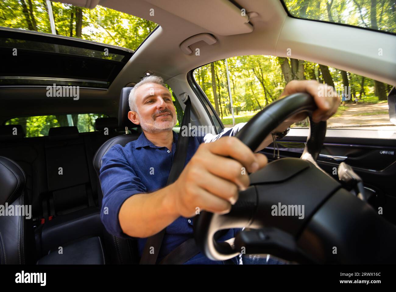 Happy man beard driving car hi-res stock photography and images - Alamy