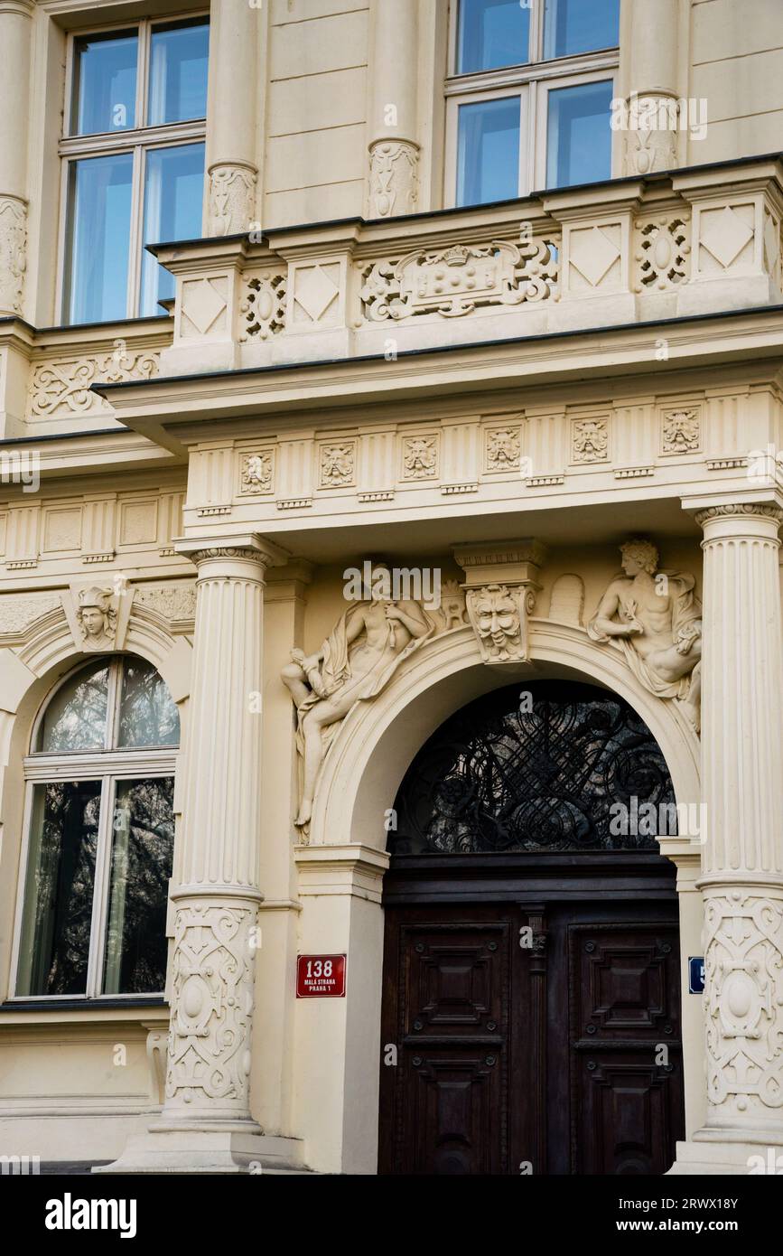 Czech Art Nouveau houses on the Vltava riverfront in Prague, Czechia ...