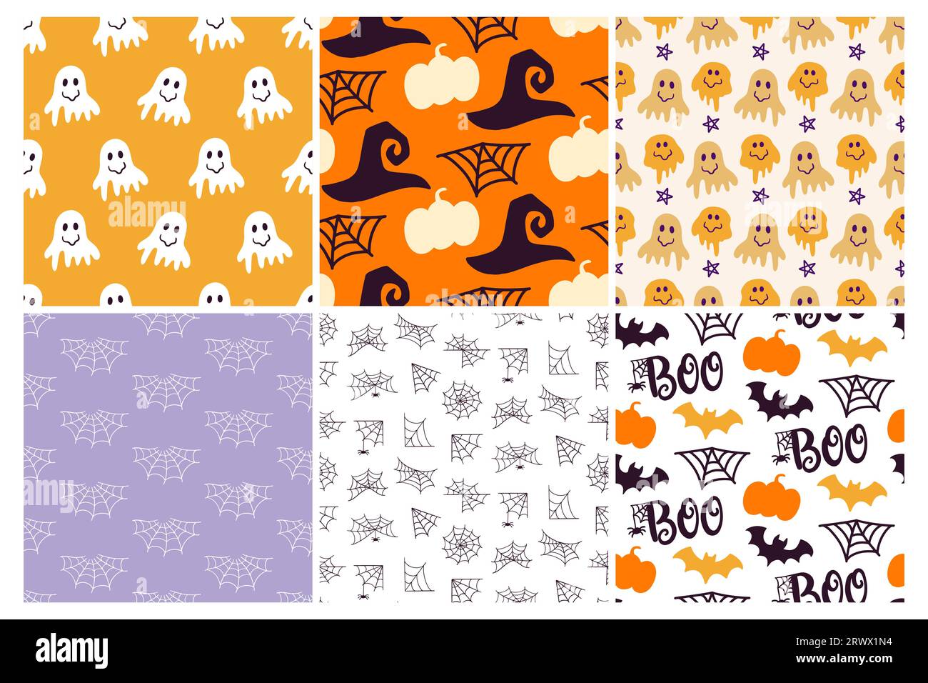 Halloween Cute Vector Seamless Pattern Texture Set Stock Vector Image ...
