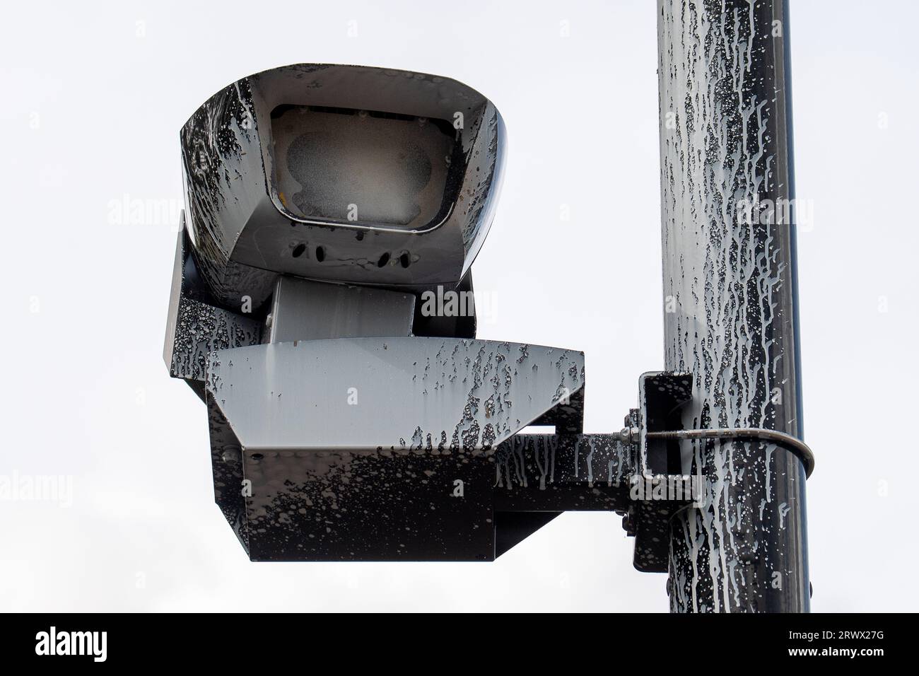 Harefield, UK. 21st September, 2023. Paint sprayed across the lens of a ...