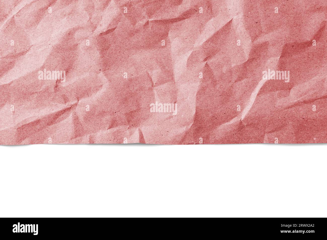 Recycled crumpled red paper texture with edge, border isolated on white ...