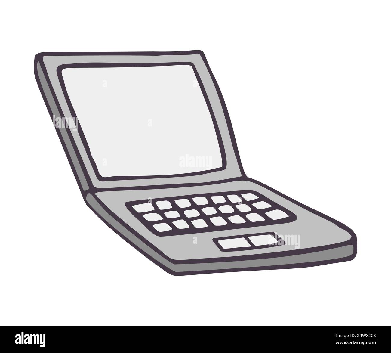 Doodle open laptop icon. Hand drawn computer symbol isolated on white ...