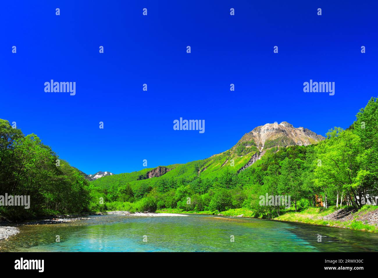 Clear clear Azusa River and Yake-dake (Mt. Yake Stock Photo - Alamy