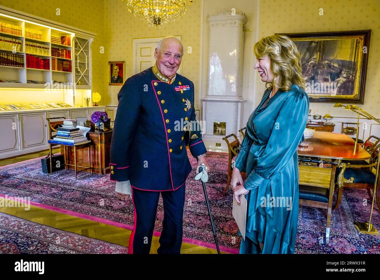 Oslo 20230921.King Harald (left) receives Canada's ambassador Amy Lowe ...