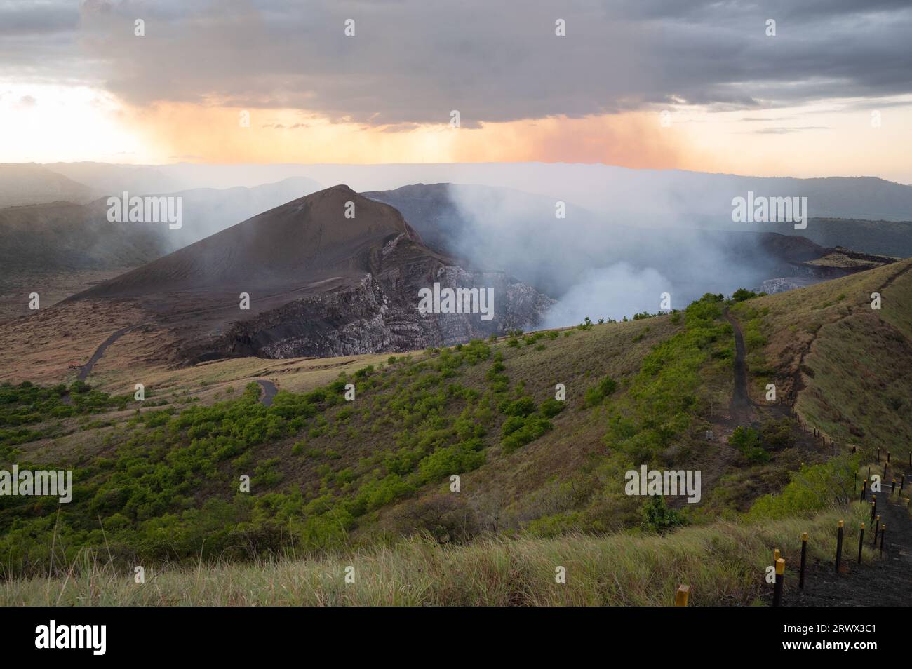Hiking trail path on crater volcano landscape background Stock Photo ...