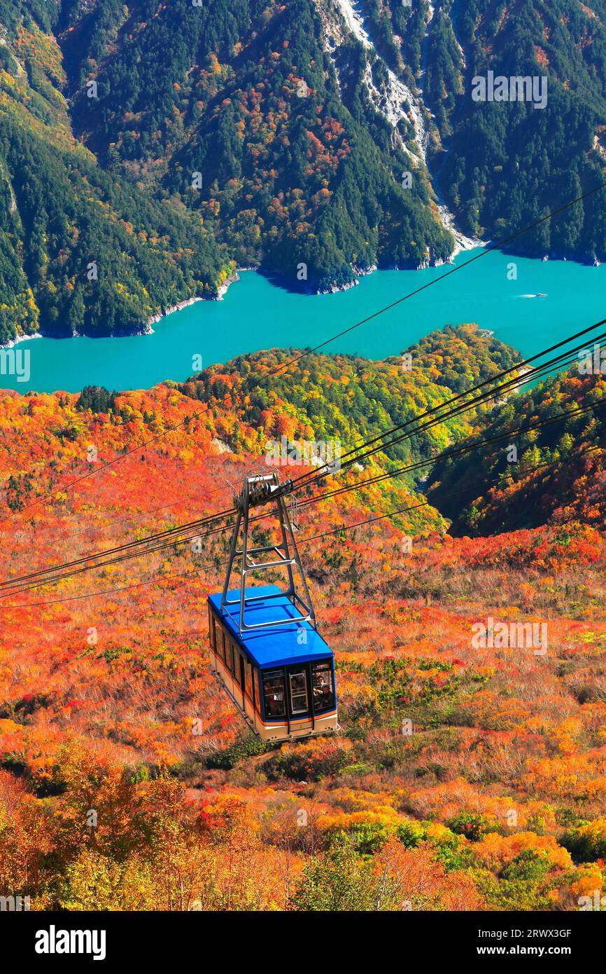 Tateyama Ropeway and Kurobe Dam in Autumn and a sightseeing boat Stock ...
