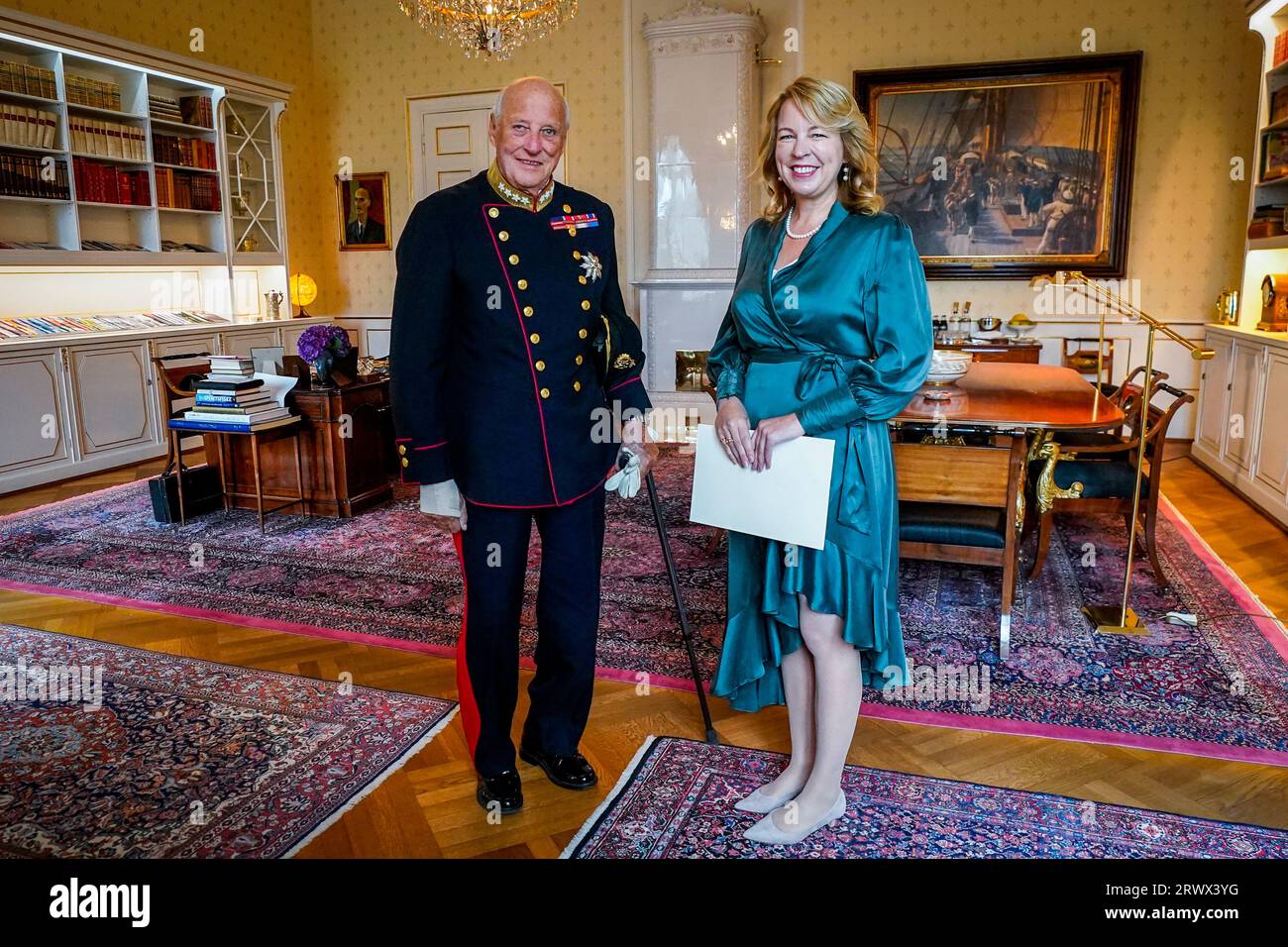 Oslo 20230921.King Harald (left) receives Canada's ambassador Amy Lowe ...
