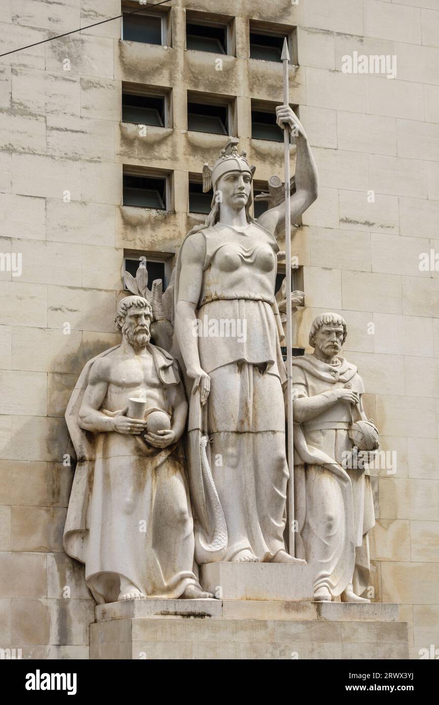 A 1940s neoclassical statue of the goddess Athena outside the Faculdade ...