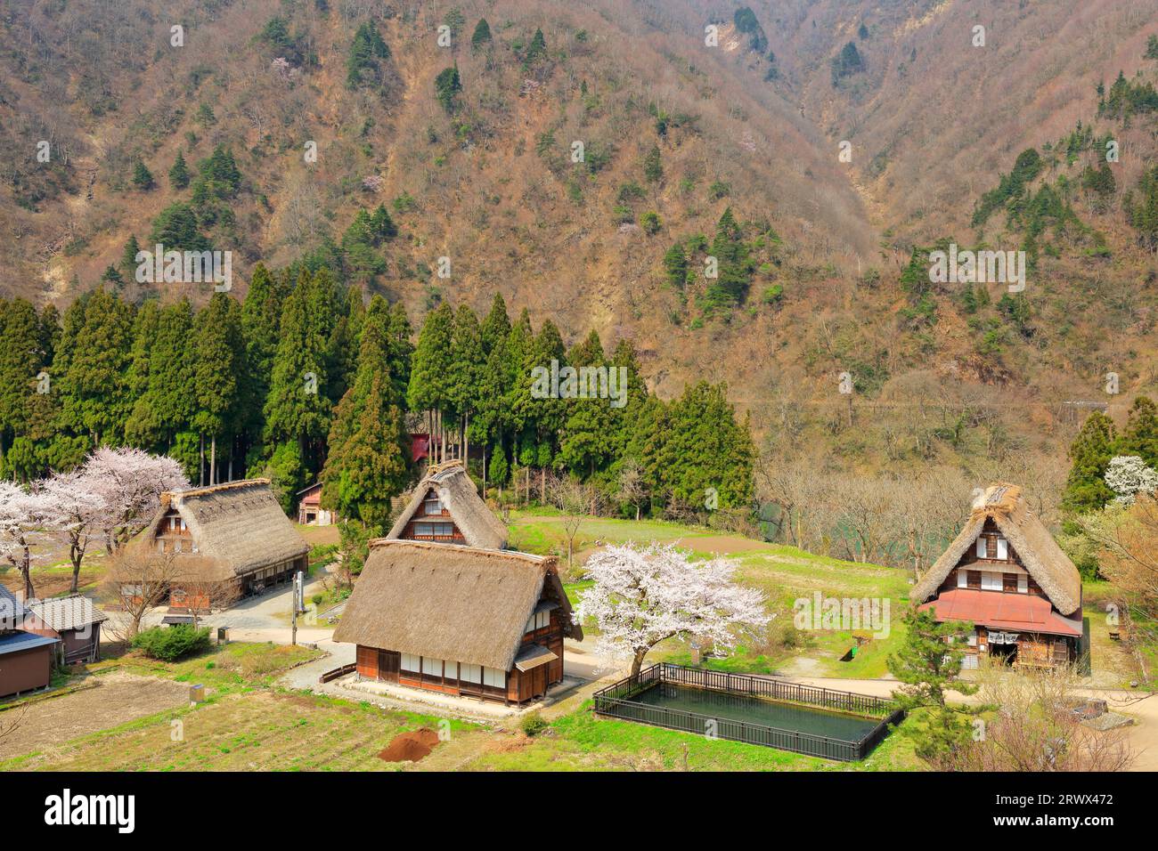 World Heritage Site Suganuma Gassho-Zukuri Village in spring Stock ...