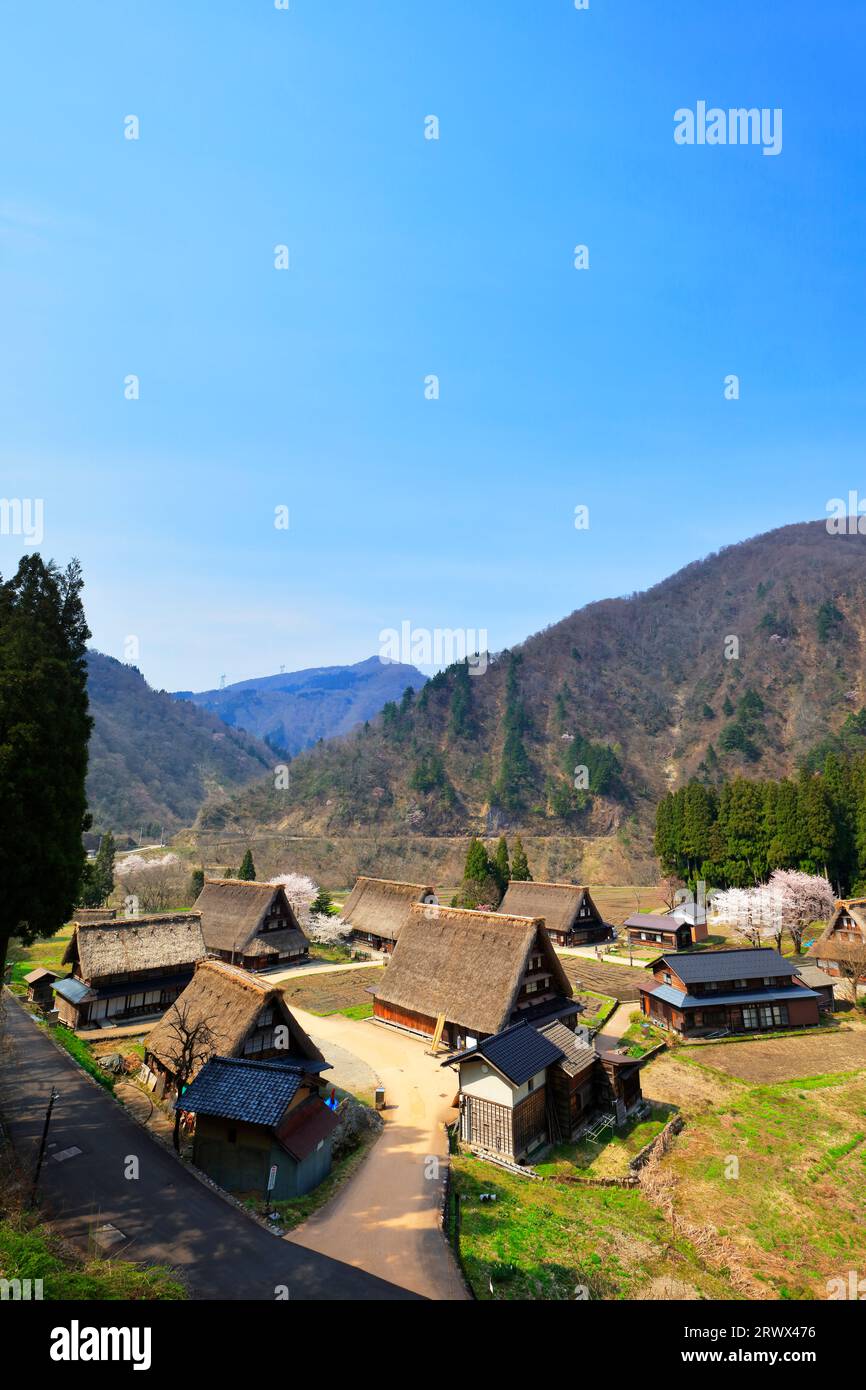 World Heritage Site Suganuma Gassho-Zukuri Village in spring Stock ...