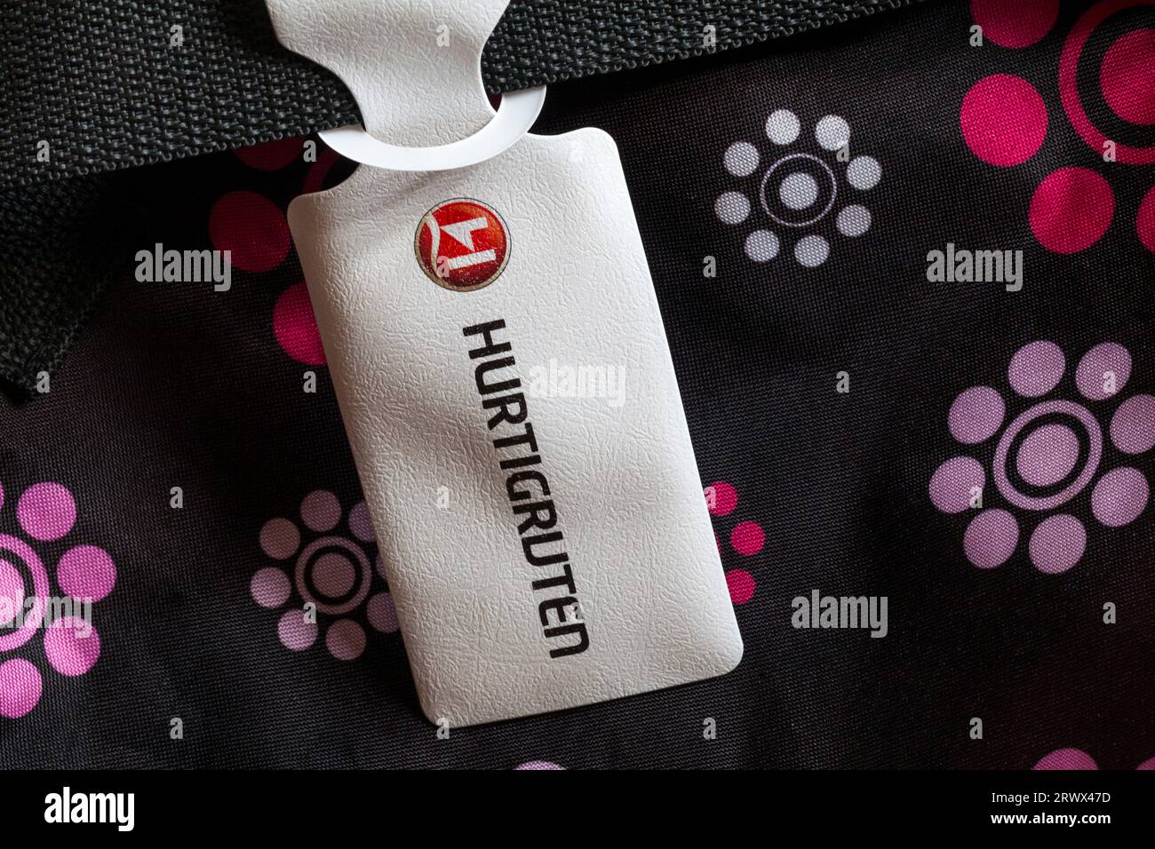 Hurtigruten luggage label on case Stock Photo - Alamy