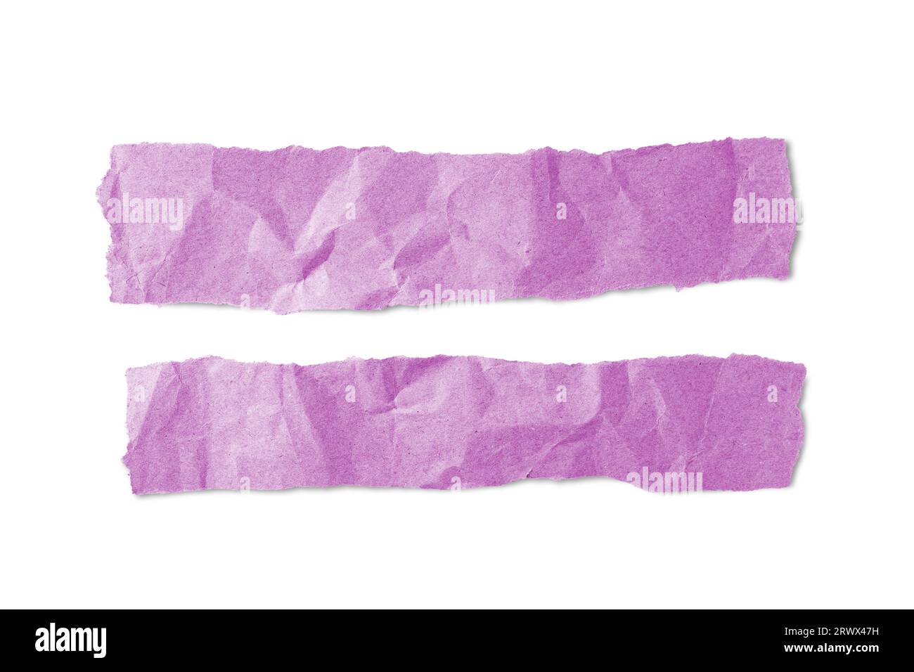 Pink crumpled paper pieces with torn edge isolated on white background ...