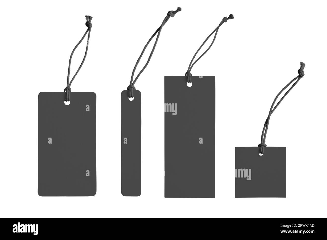 Various shape of blank black paper label or cloth tag set isolated on ...