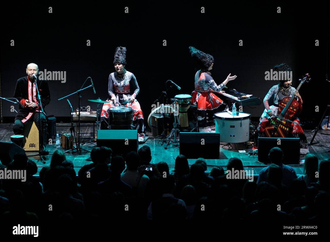 Ukrainian folk quartet DakhaBrakha performing on stage during concert ...