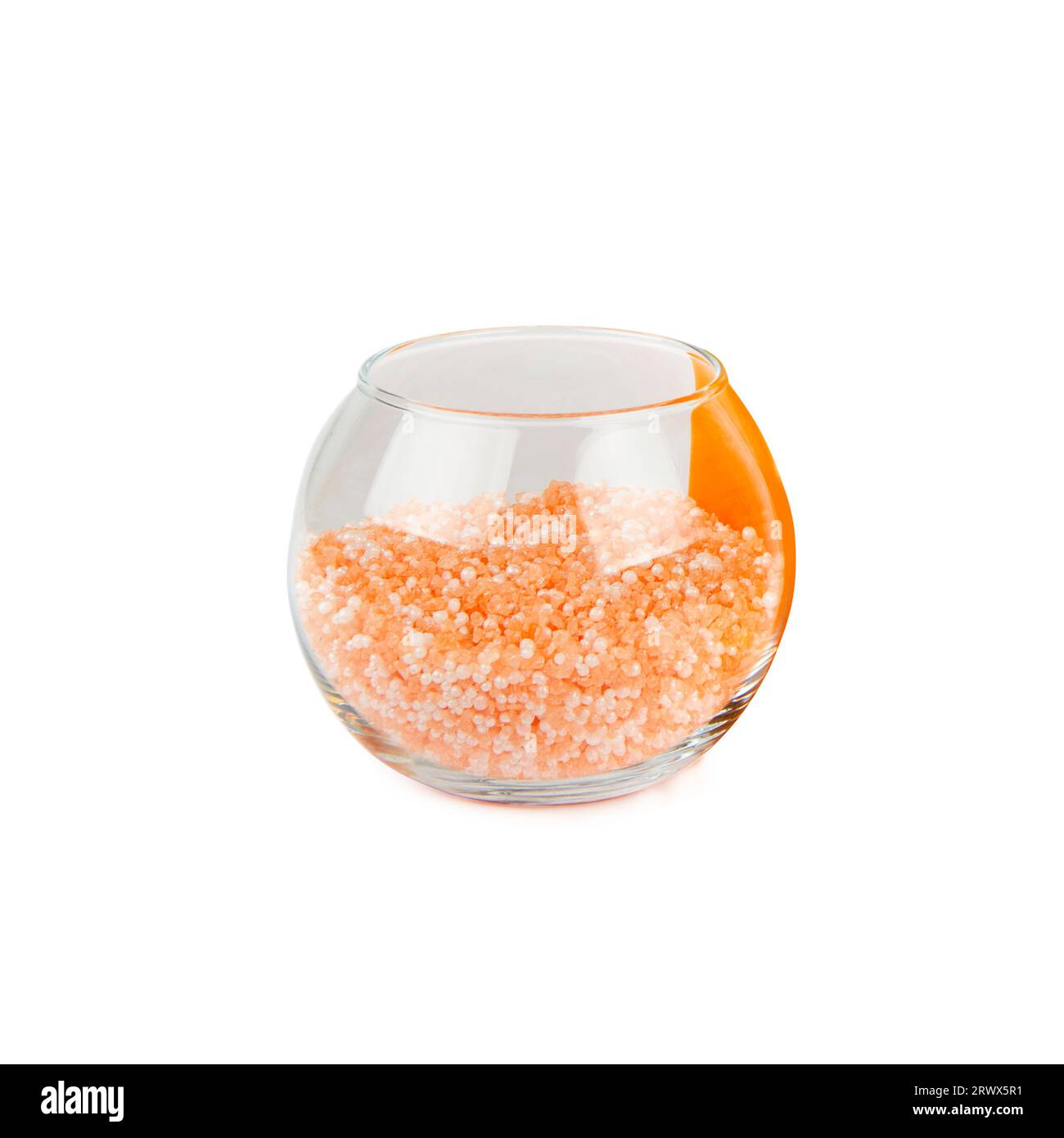 Aromatic bath salt with orange extract isolated on white background ...