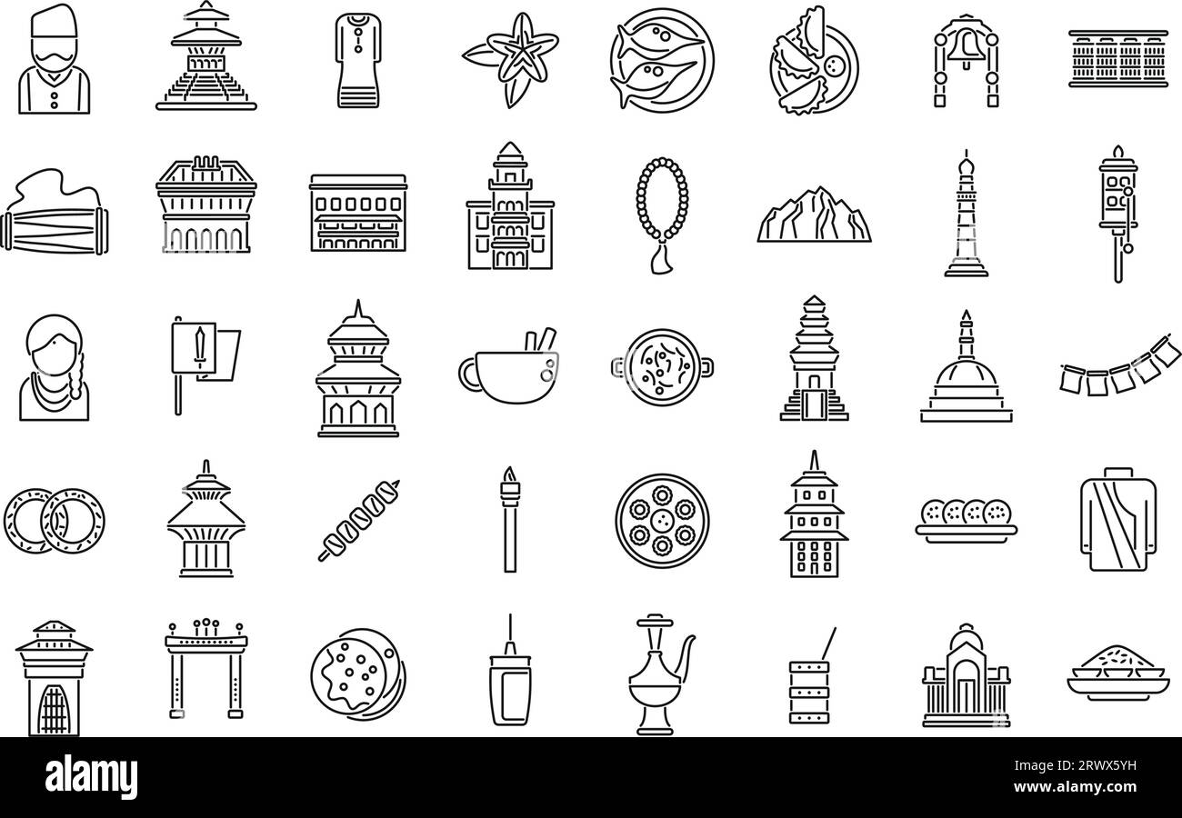 Kathmandu icons set outline vector. Tourism skyline. Architecture ...