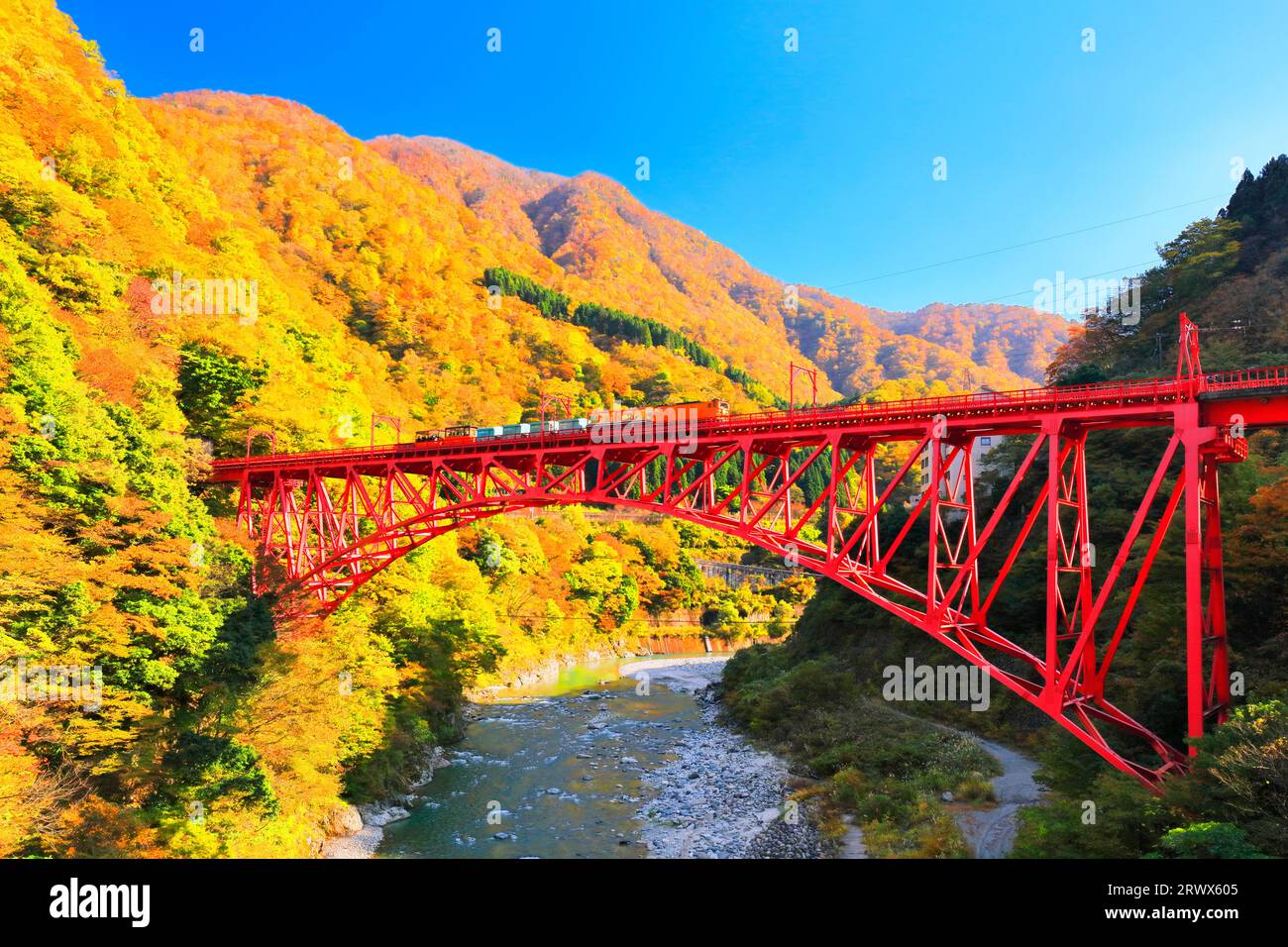 Kurobe Gorge in Autumn, Toyama Prefecture, Japan Trolley train and the ...