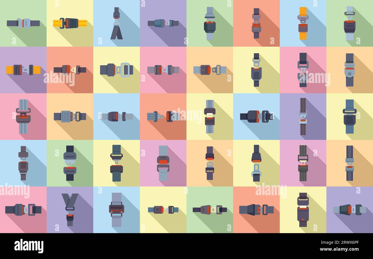 Seat belts icons set flat vector. Safety drive. Safe car road Stock ...