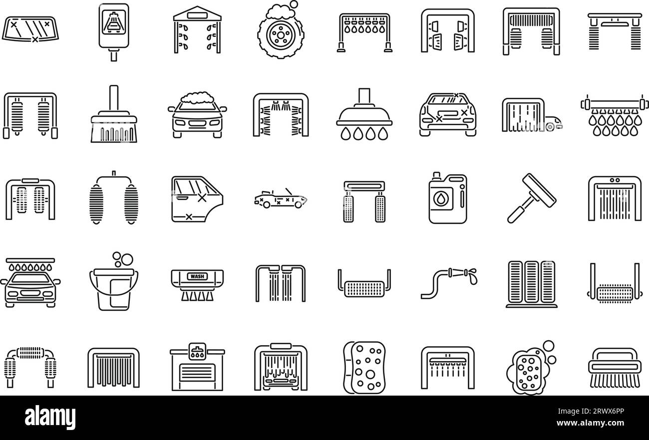 Automated car wash icons set outline vector. Auto vehicle. Wash ...