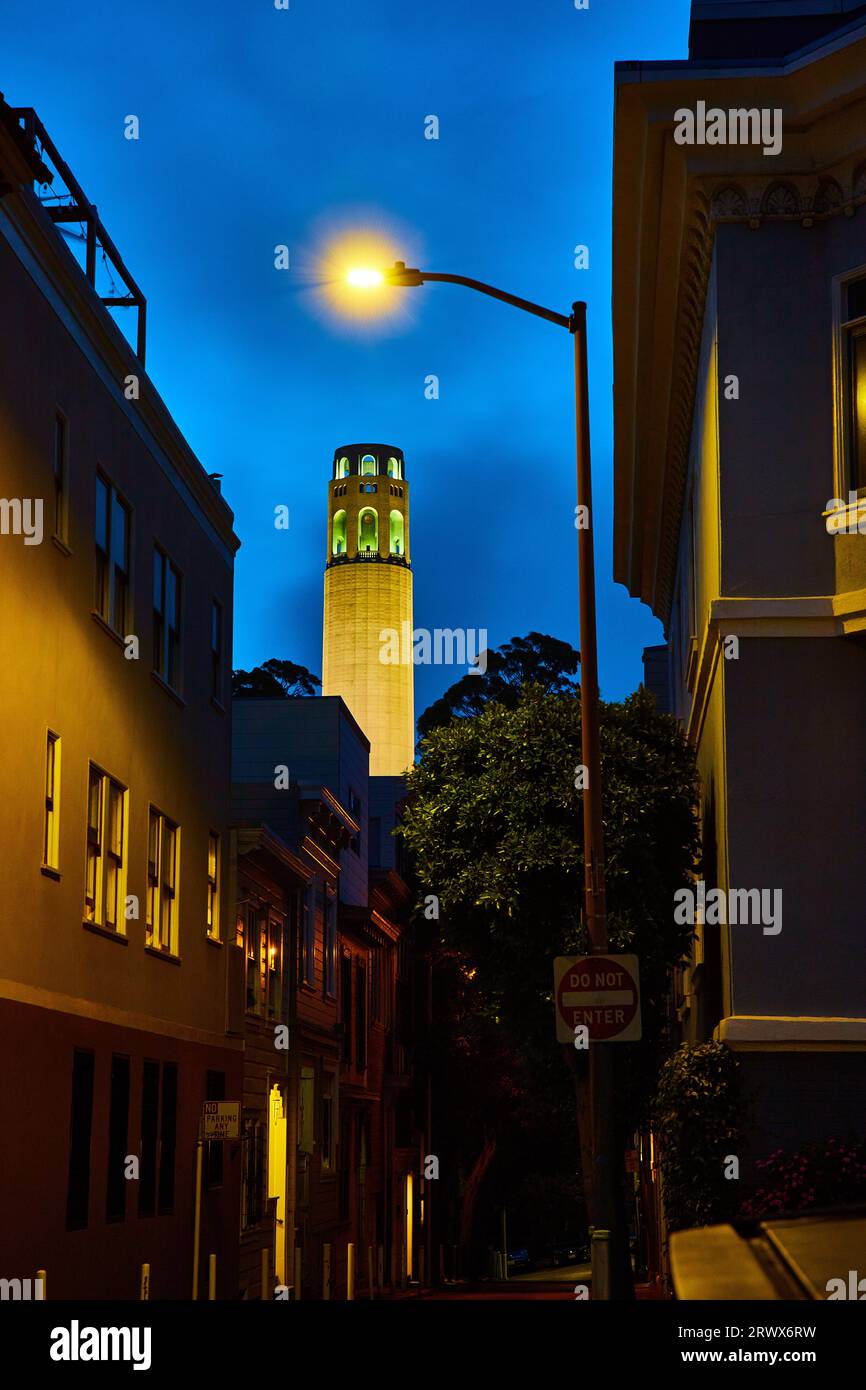 Illuminated coit tower night san francisco hi-res stock photography and ...
