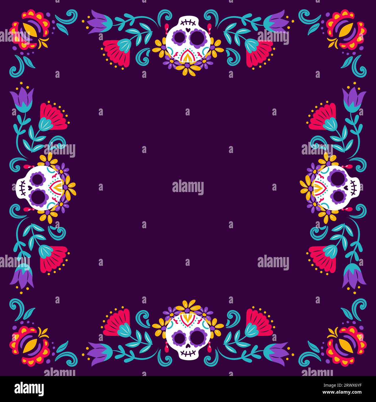 Day of the Dead. Dia de Muertos. Square frame Catrina, the garbancera ...