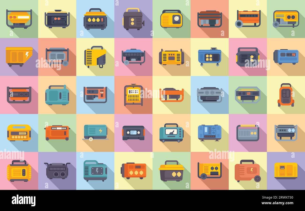 Power generator icons set flat vector. Electric engine. Power equipment ...