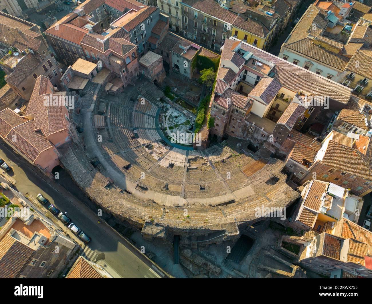 Close Up Aerial View of Catania's Greek Roman Theatre. Sicily, Italy ...